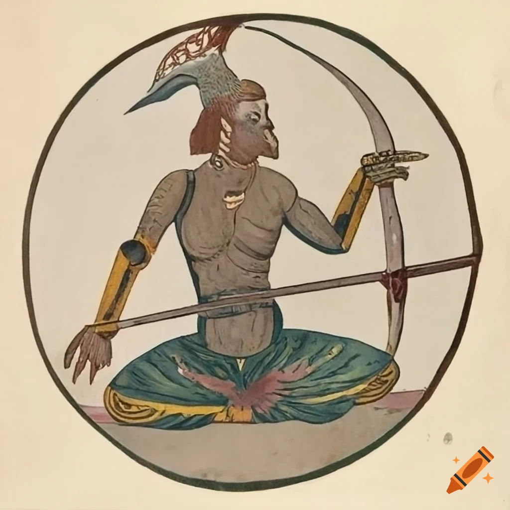 Wizard warrior in meditation with falcon, sword, bow, and arrows on Craiyon