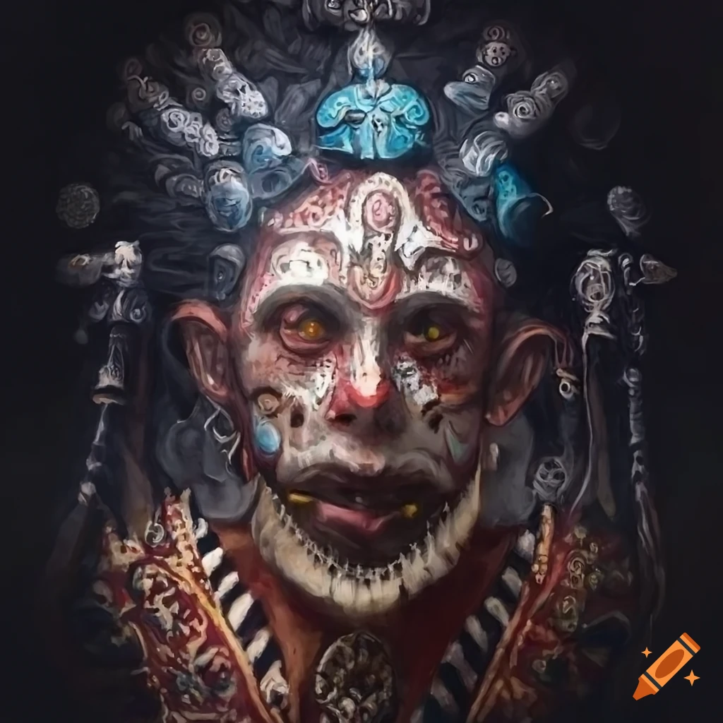 Detailed painted portrait of azazel cultist in intricate mask on Craiyon