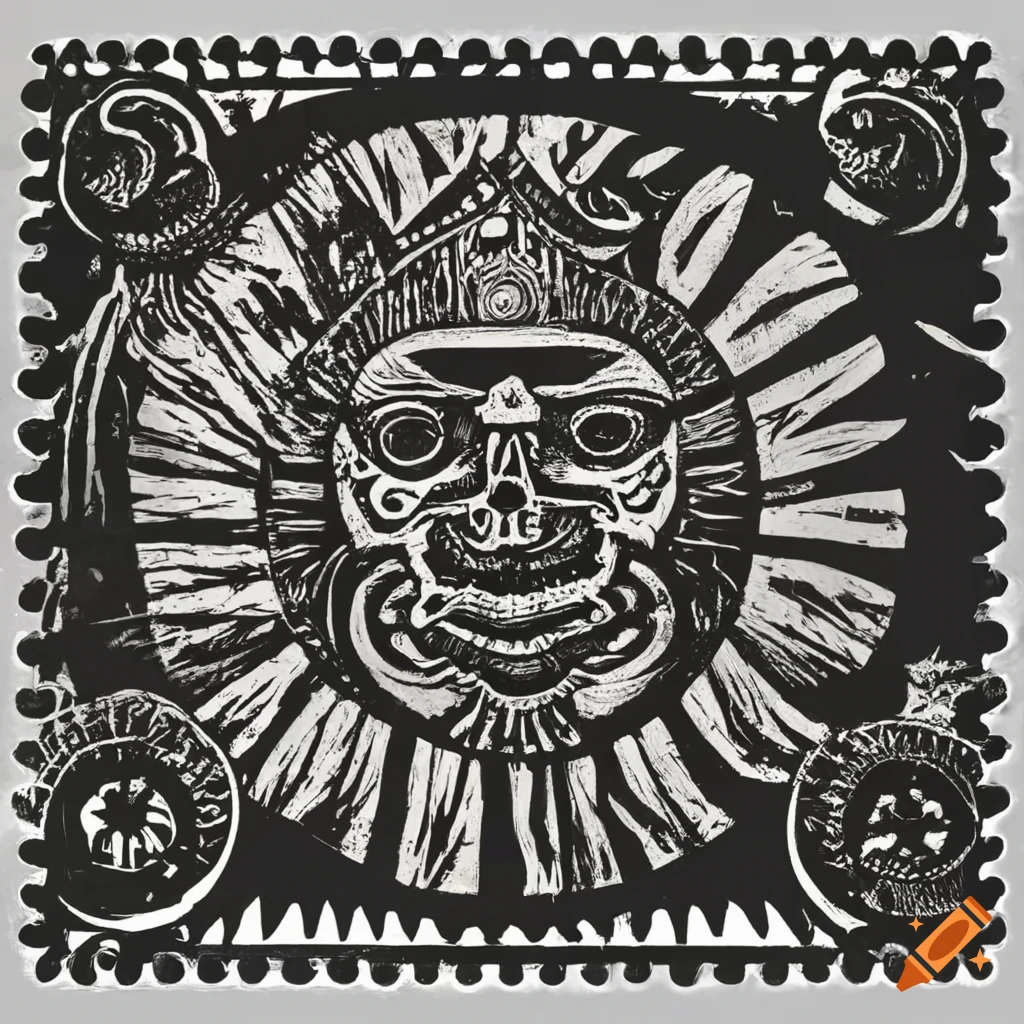 Filipino indigenous tribal mythological gods in woodcut stamp art on ...