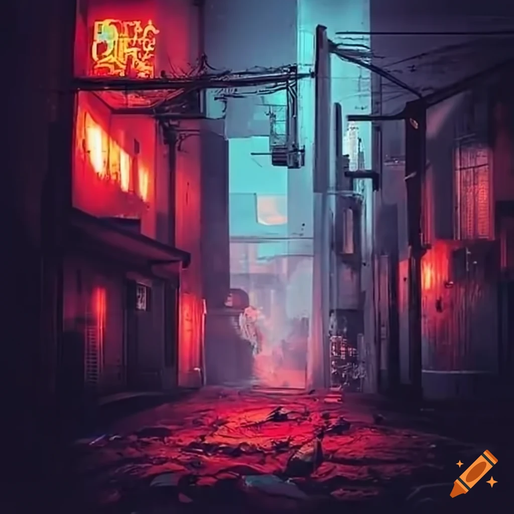 Tokyo street with damaged buildings and infected flesh coming out ...