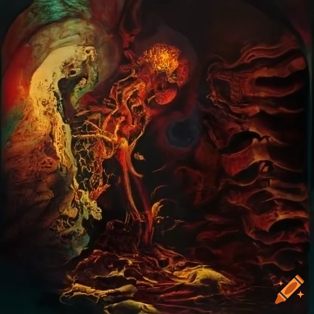 Baroque baron in an esoteric collage of hell with a landscape of hades enveloped in smoke on Craiyon