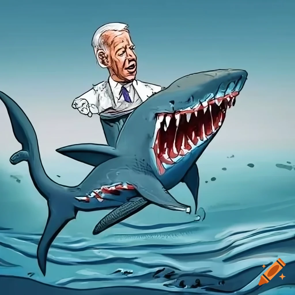 Political cartoon with president biden on a shark and donald trump ...