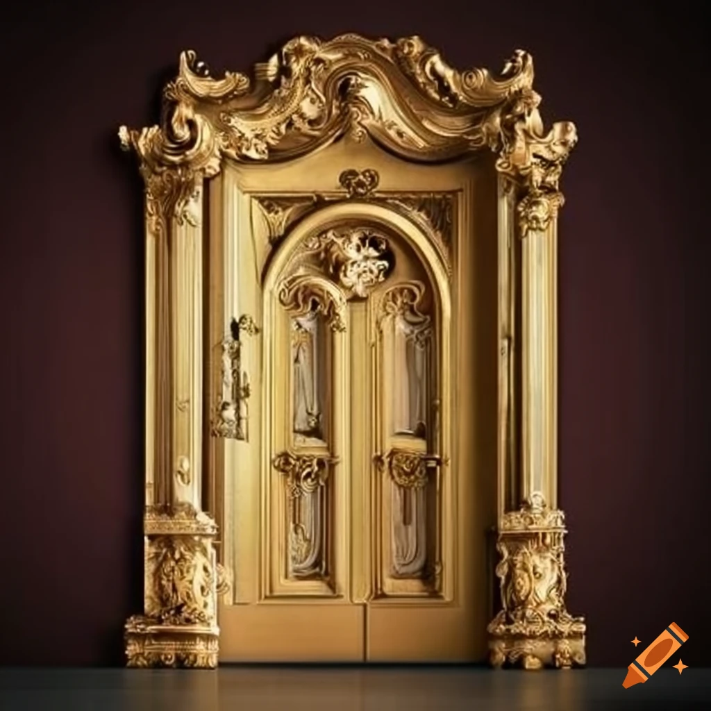 Opulent rococo style interior door with golden accents and intricate ...