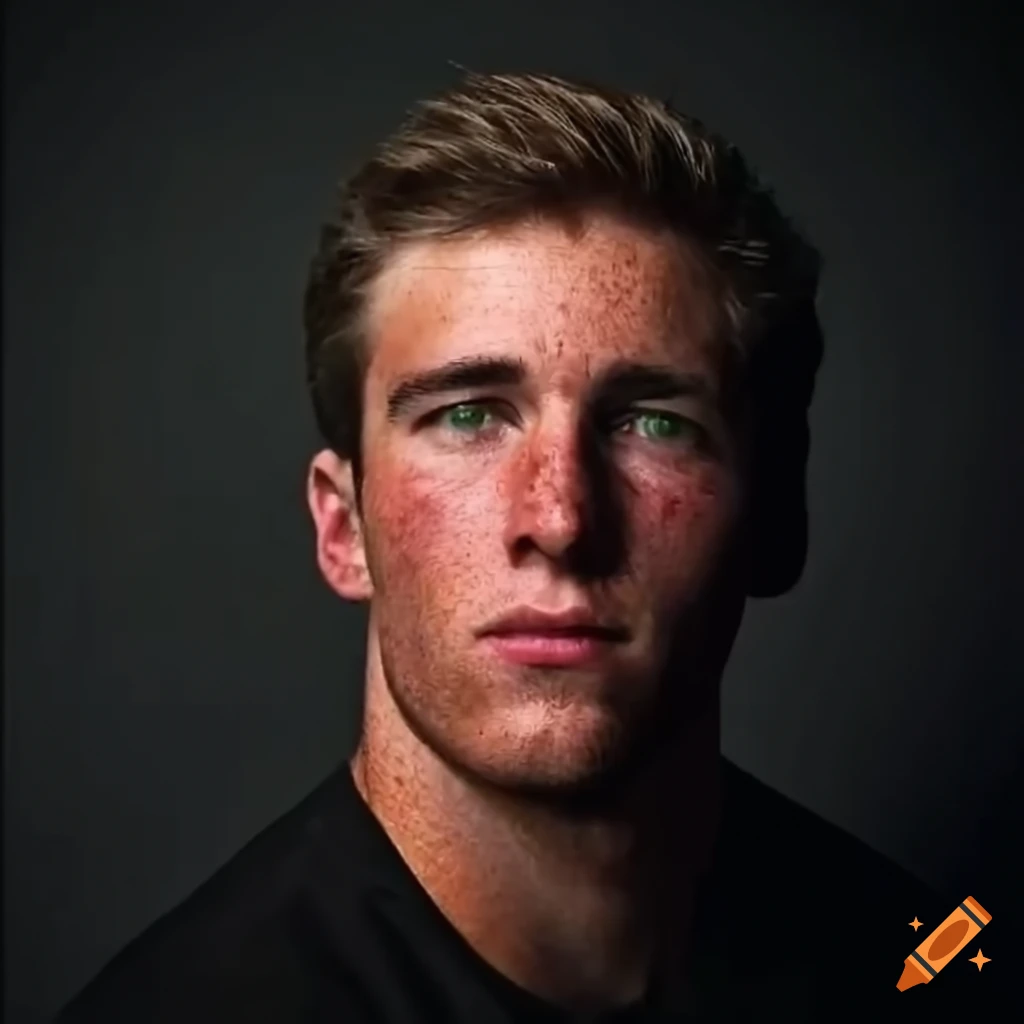 Portrait of a midwestern young man with sandy blond hair and tanned ...