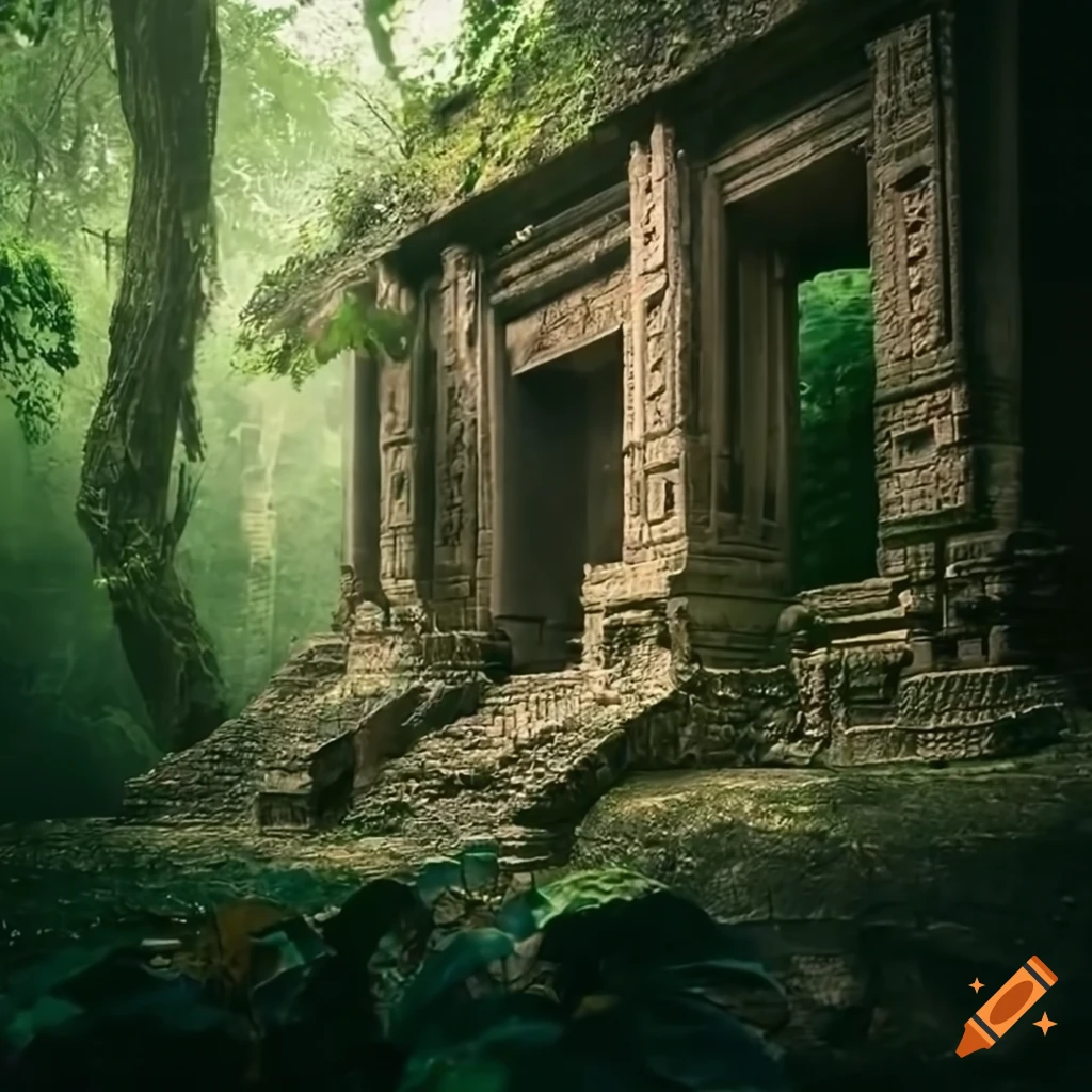 Aztec temple ruins in the jungle on Craiyon