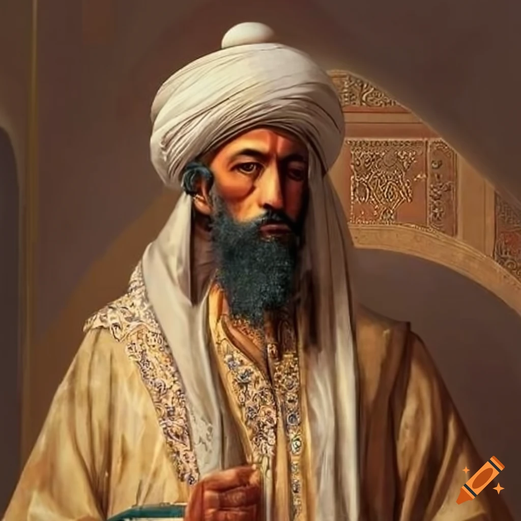 Medieval sultan in luxurious robes holding a treaty scroll by an ...