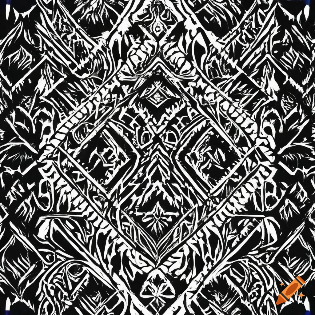 Diamond shape traditional woodcut print with Filipino indigenous water ...