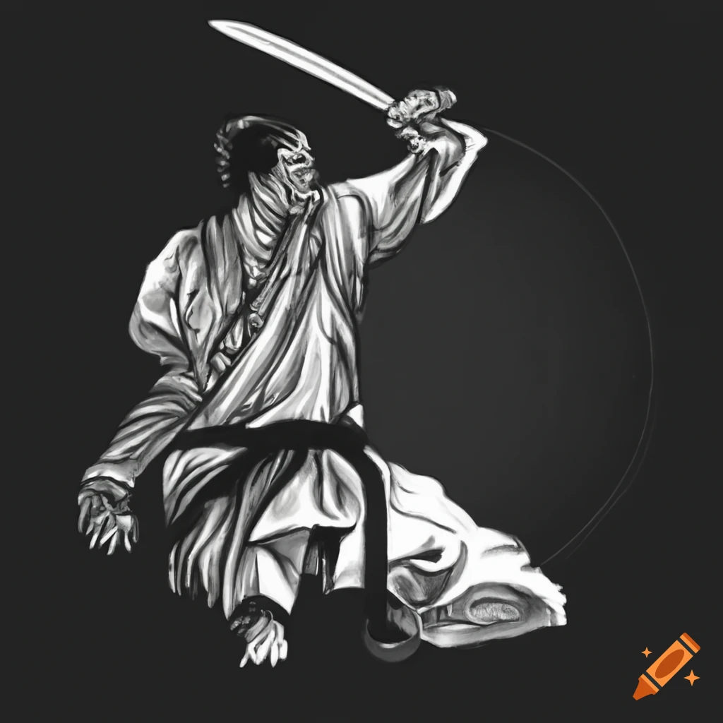 Kyokushin warrior in bamboo forest at sunset in Yoshitaka Amano style ...