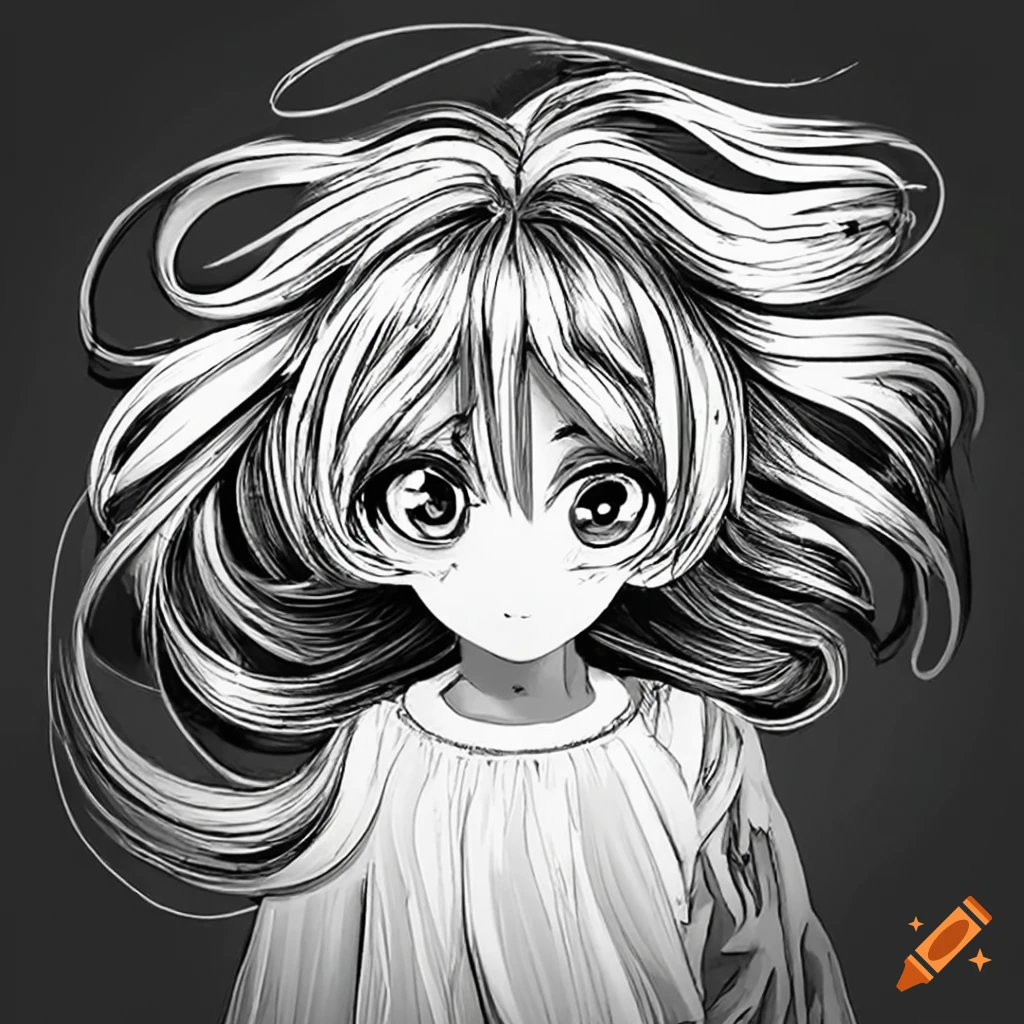 Black and white outline anime art on Craiyon