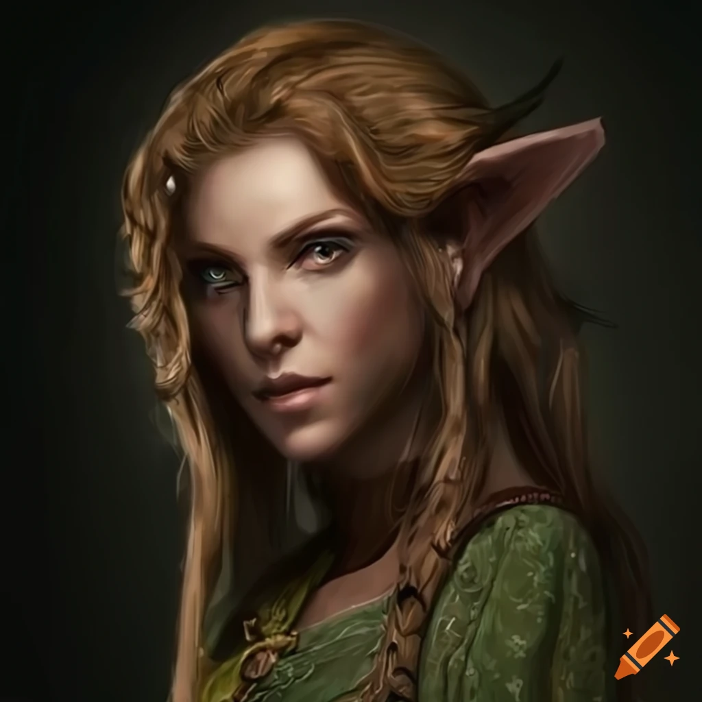 Wood elf dnd character with flowing brown hair and captivating eyes on ...