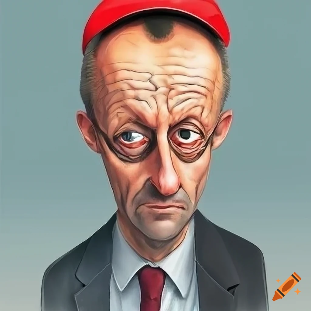 Satirical illustration of german politician friedrich merz near an ...