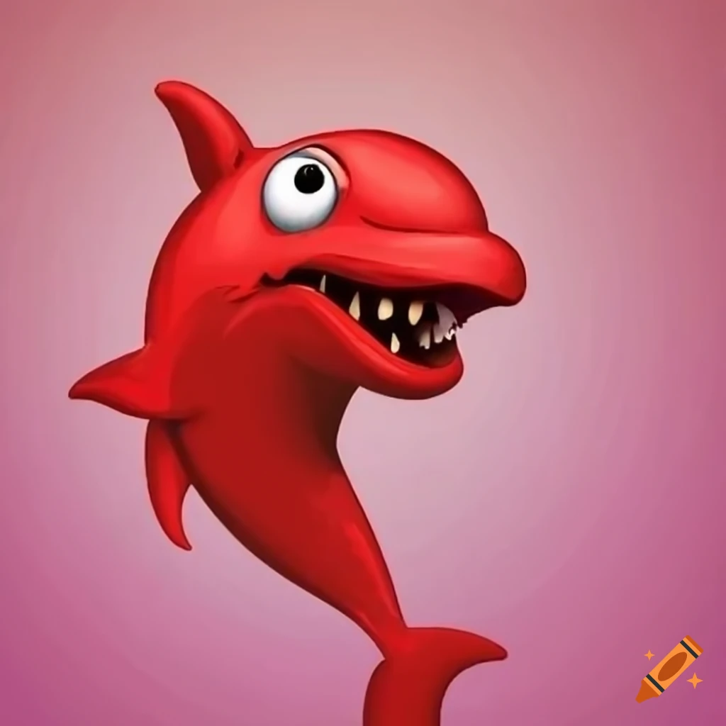 Frightened red dolphin cartoon character on Craiyon