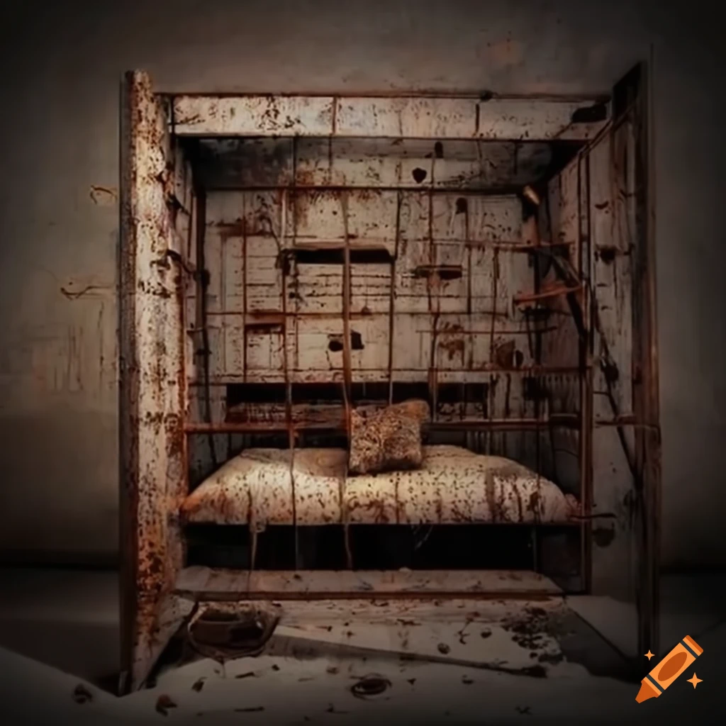 Prison cell decor with bed inside a cube on Craiyon