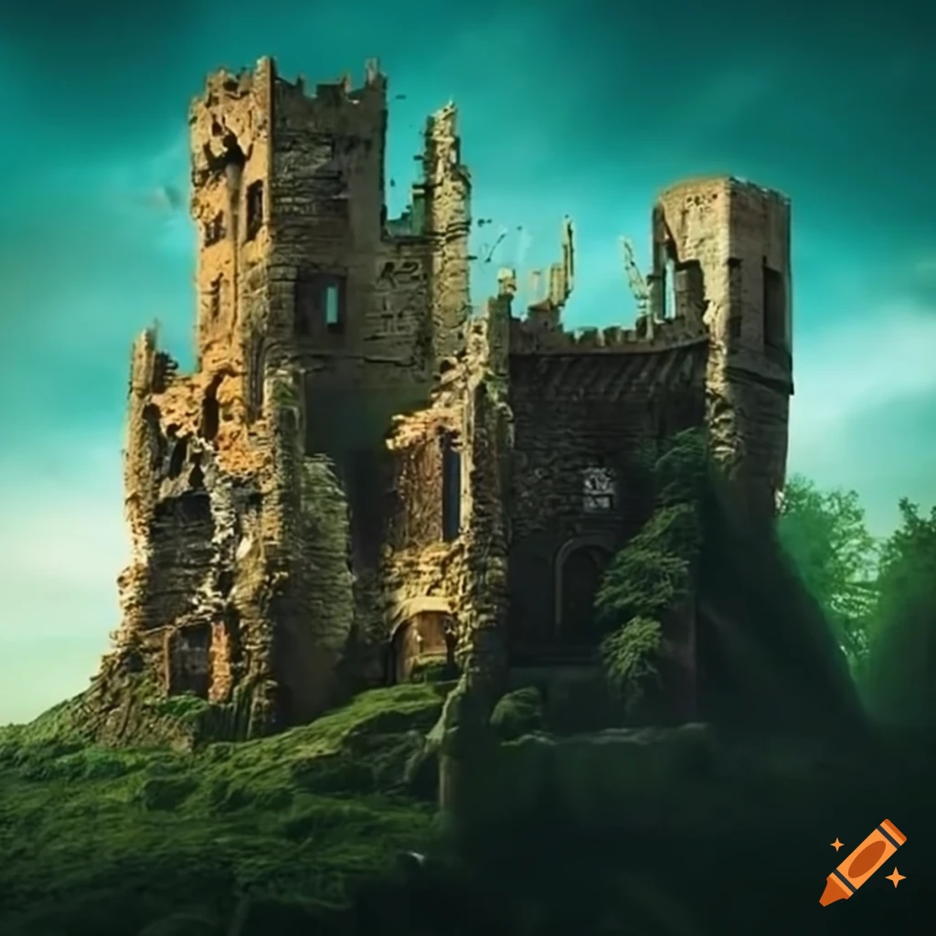 Crumbling castle being reclaimed by nature on Craiyon