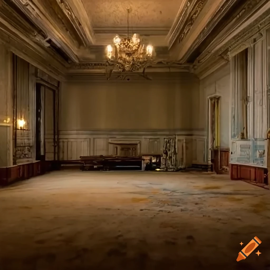 Old dirty and dusty bourgeois salon with television on Craiyon