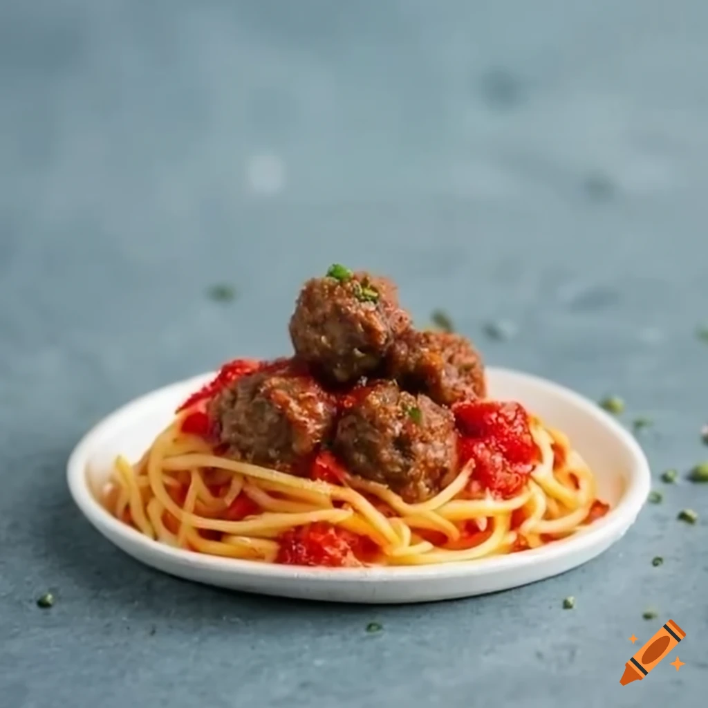 Miniature spaghetti with meatballs and red sauce diorama on Craiyon