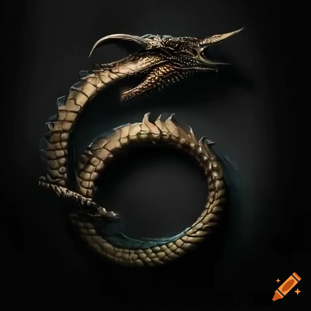 Ouroboros dragon with wings spread representing endless cycles on Craiyon