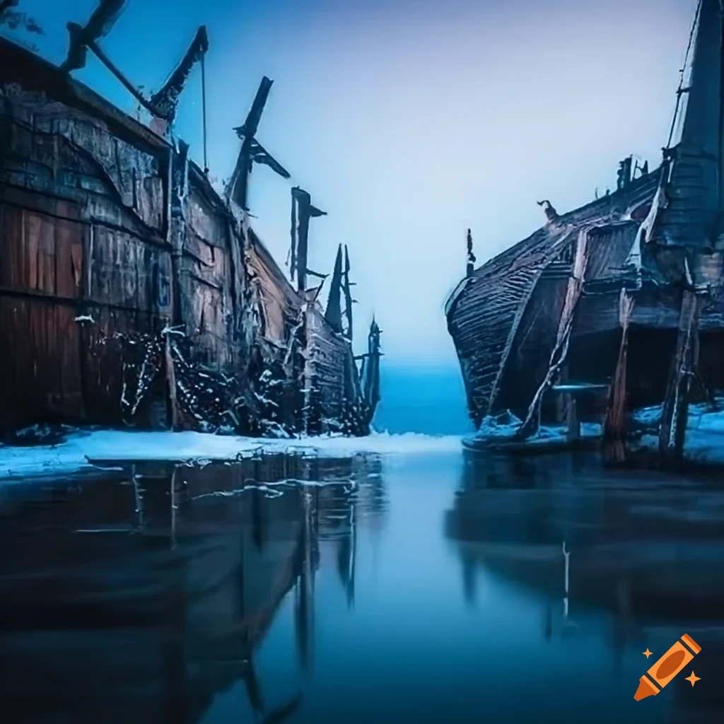 Medieval shipyard in winter on Craiyon