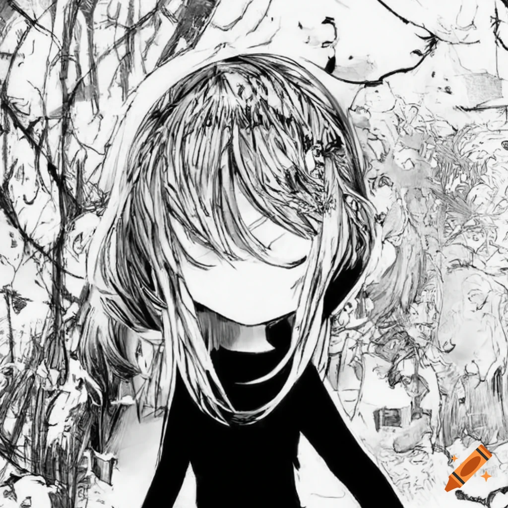 Black and white outline anime drawing on Craiyon
