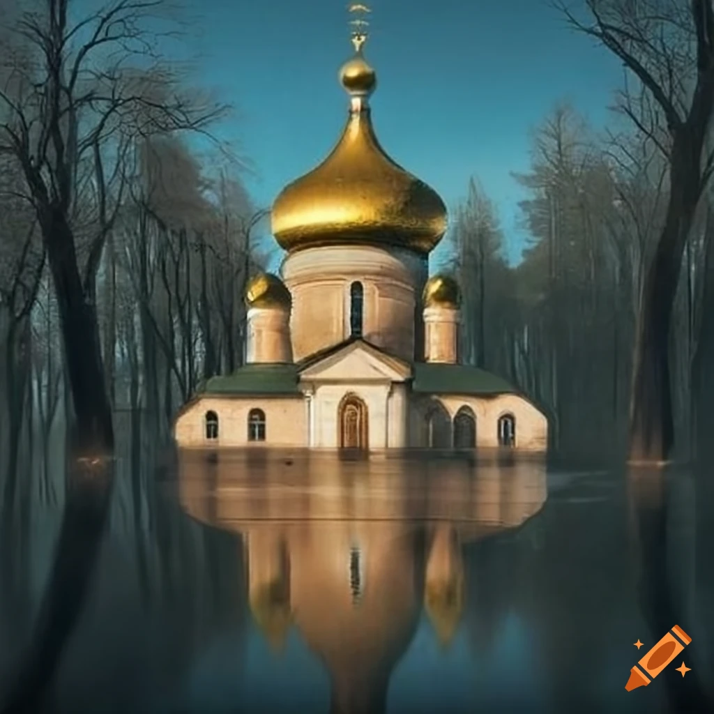 Russian Orthodox church dome sinking upside-down into a swamp in ...