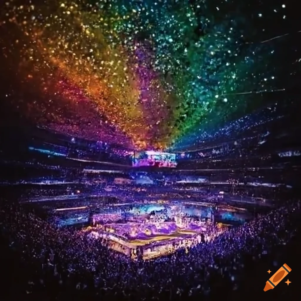 Ufc arena with spotlights in the dark and a futuristic cityscape on Craiyon