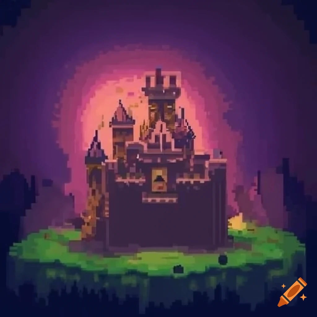 Magical rpg castle with particles in pixel art style on Craiyon