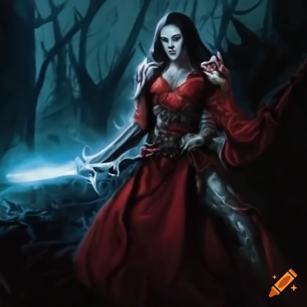 Dark silver sword enveloped in fiery smoke wielded by a vampire in a ...