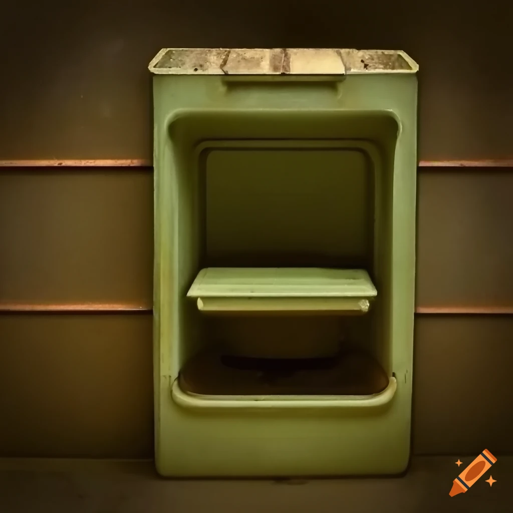 Vintage water closet with traces of fly droppings and rusty shower on ...