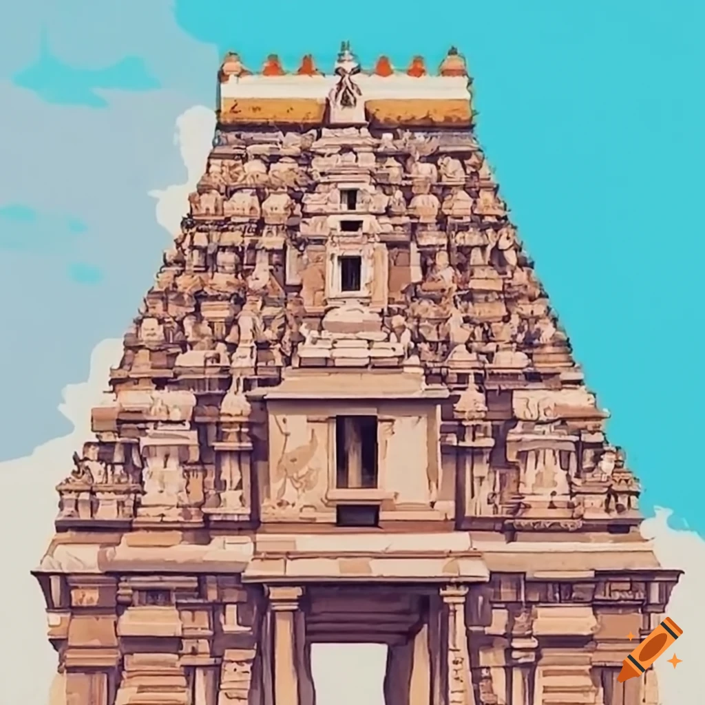 South indian temple with compound wall on Craiyon