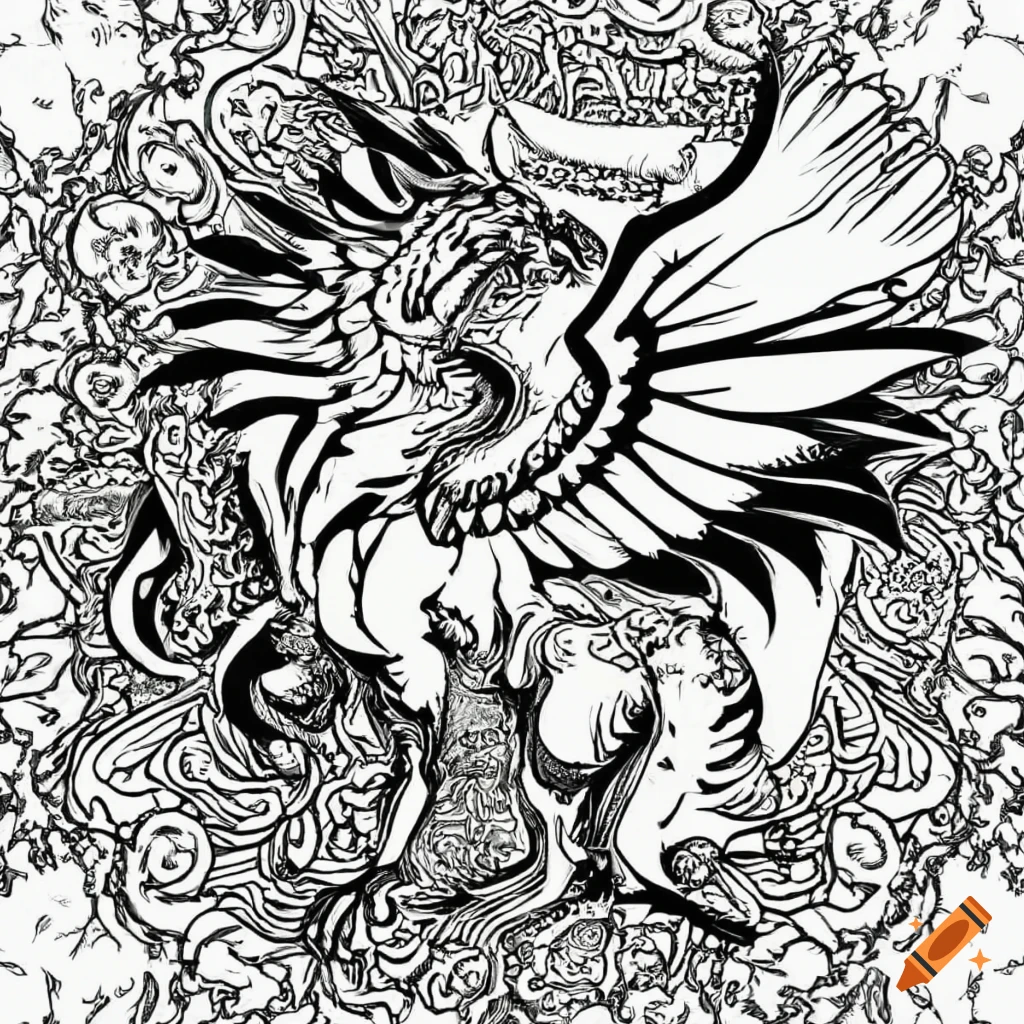 Outline of a mythical creature in black and white on Craiyon