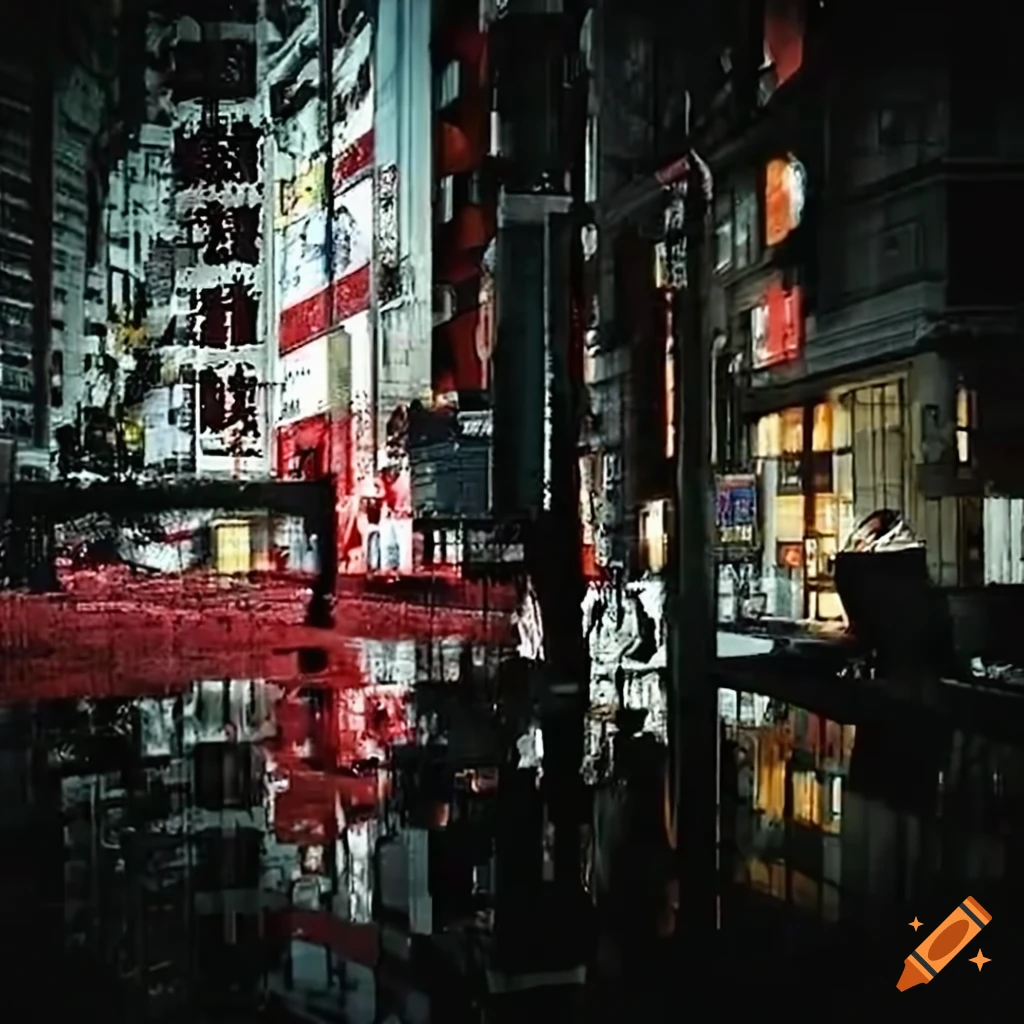 Tokyo street with damaged buildings and infected flesh coming out ...