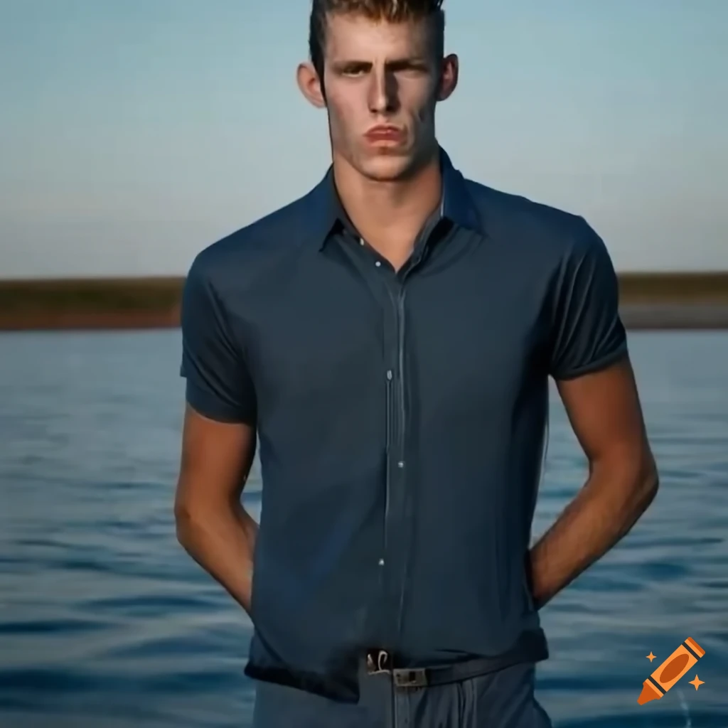 Portrait of a handsome midwestern young man with athletic features on ...