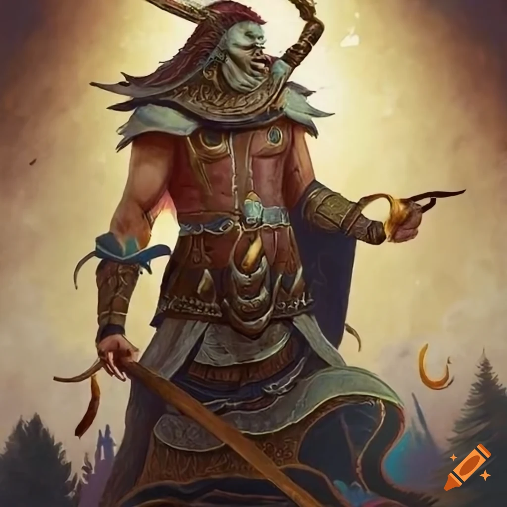 Wizard warrior in meditation with falcon, sword, bow, and arrows on Craiyon