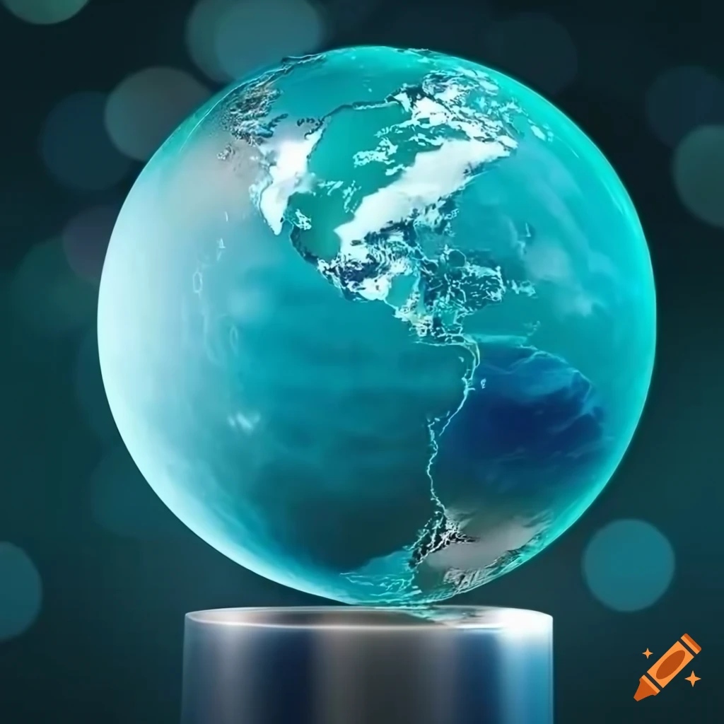 Realistic 3D globe with vibrant emerald continents and crystal-clear ...