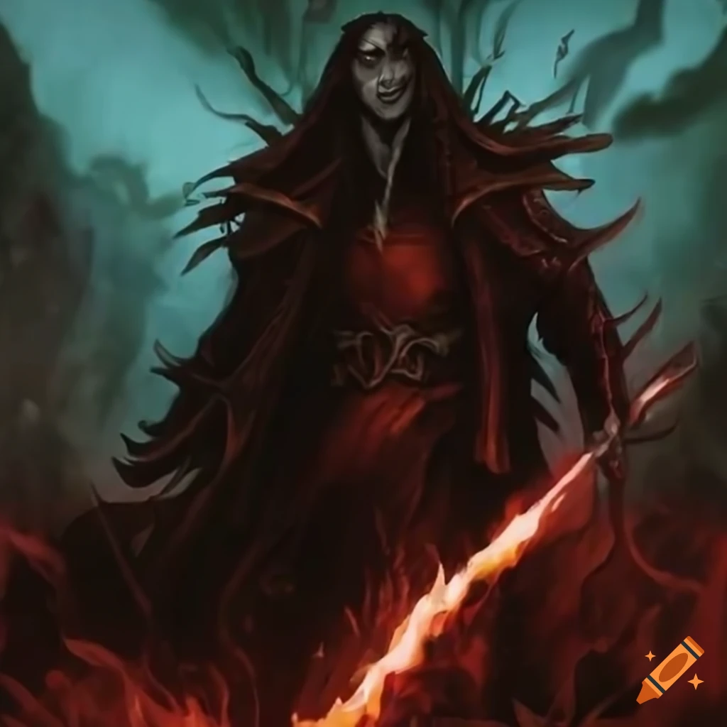 Dark silver sword enveloped in fiery smoke wielded by a vampire in a ...