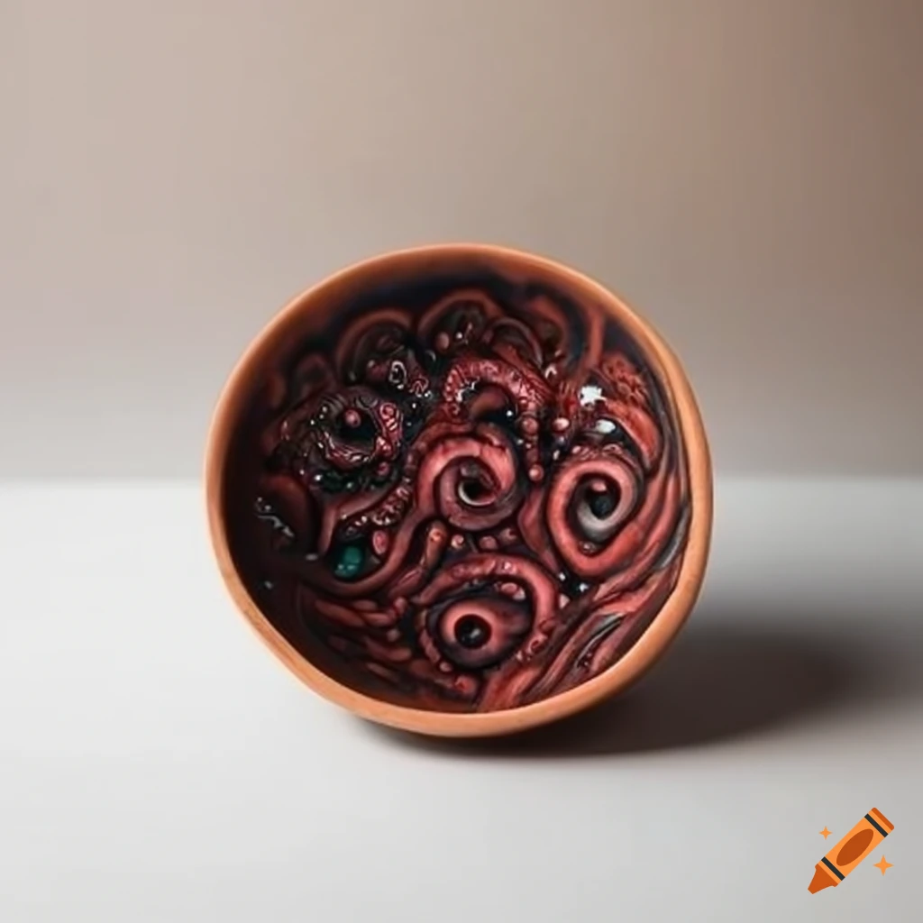 Lovecraftian-inspired handcrafted ceramic bowl with intricate designs ...