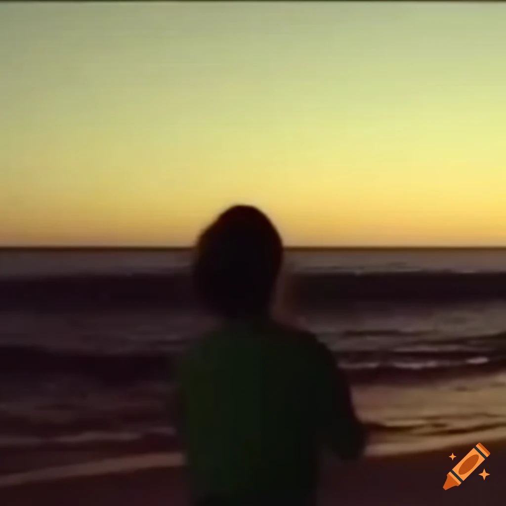 Distorted beach party footage from a 90's VHS tape at sunset on Craiyon