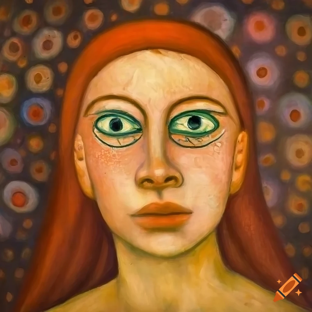 Portrait of a woman with four eyes in a diego rivera style with circle ...