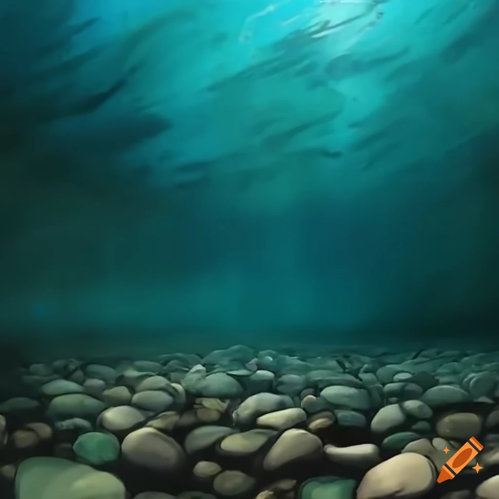 Underwater view of deep gravel floor in a French river on Craiyon