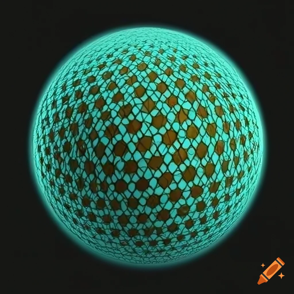 Fractal tiling with geometric shapes in verdigris, ochre, and black on ...