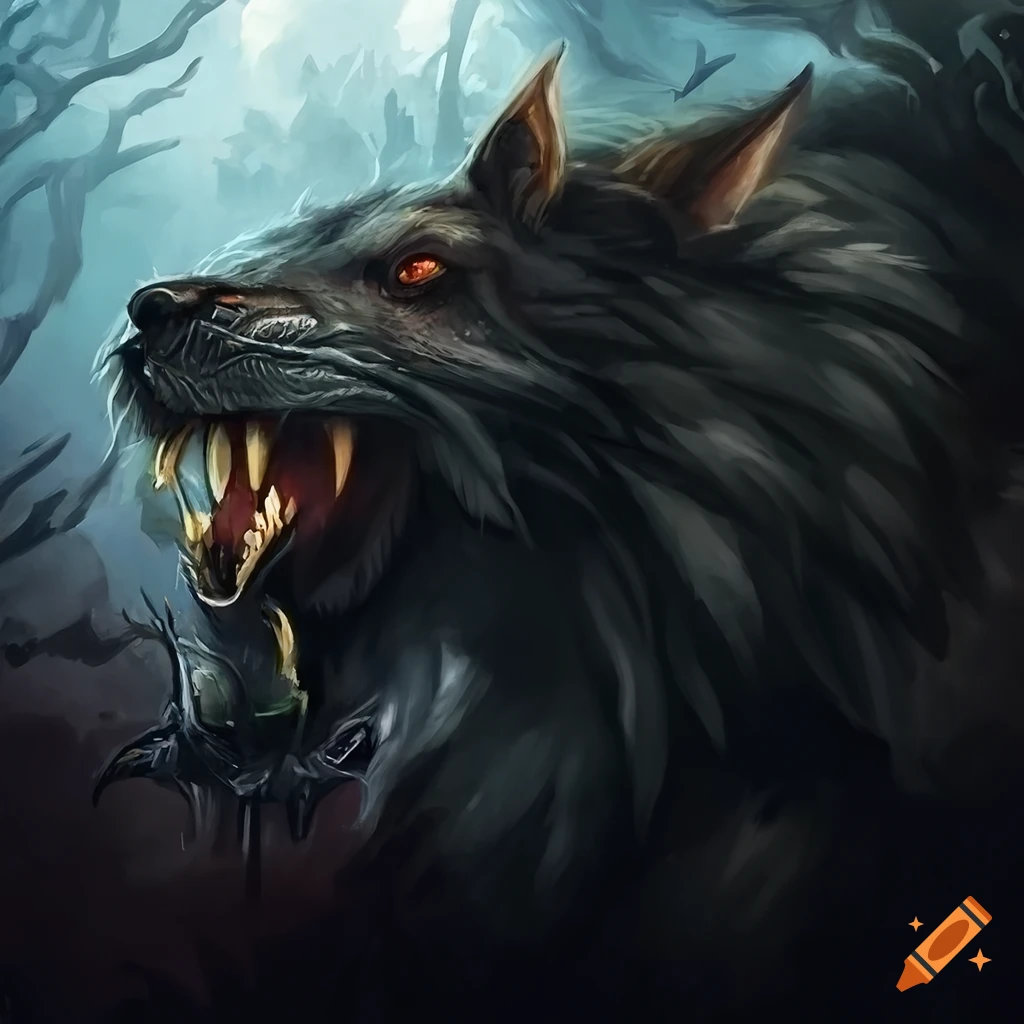 Creepy lovecraft monstrous wolf fox lion with tentacles and sharp teeth ...