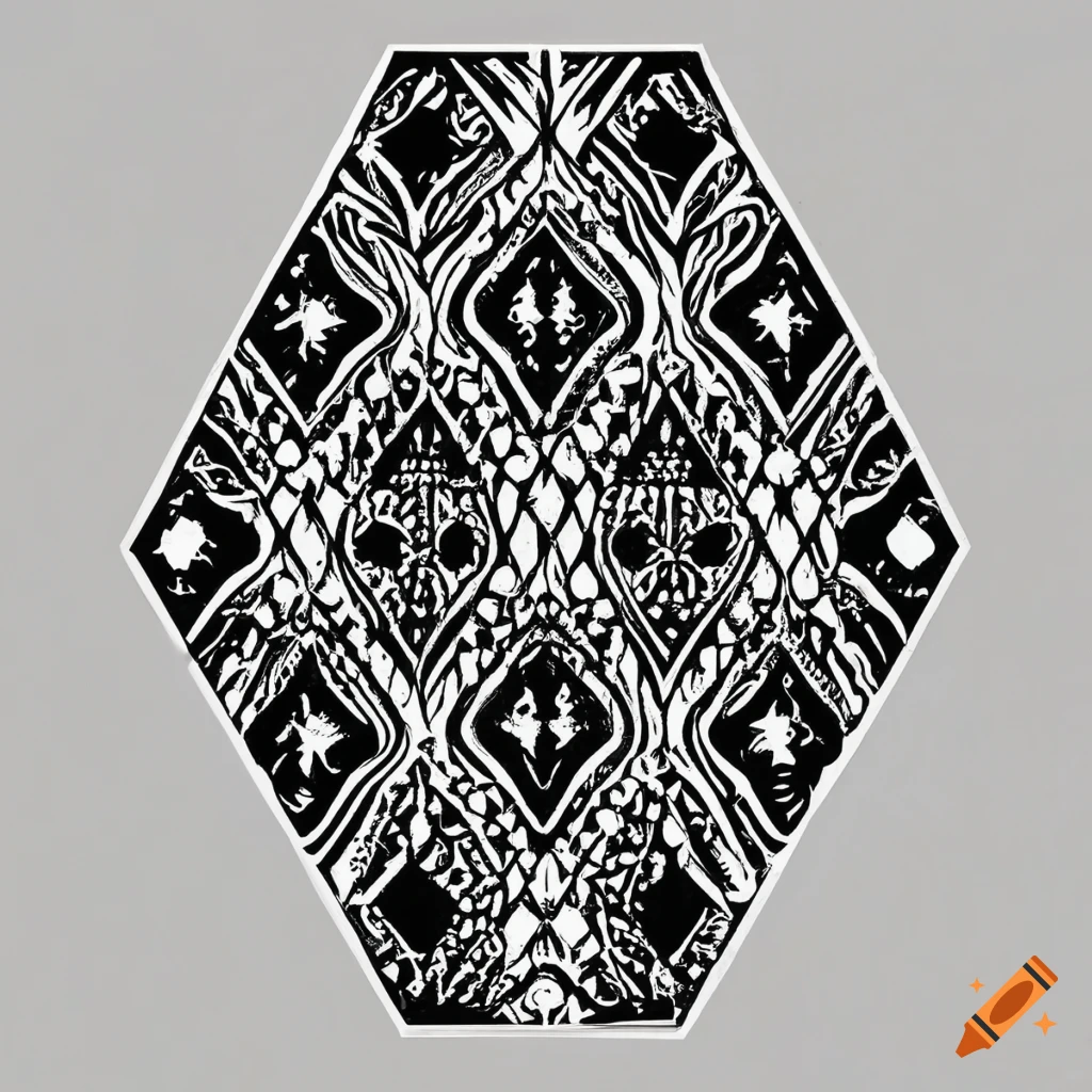 Diamond shape traditional woodcut print with Filipino indigenous water ...