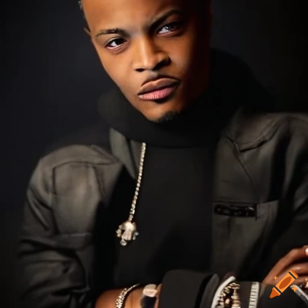 T.i., the rapper, posing confidently in studio recording session on Craiyon