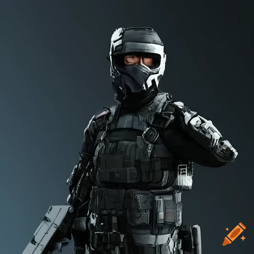 Futuristic sci-fi swat soldier in tactical gear with black sneaking ...