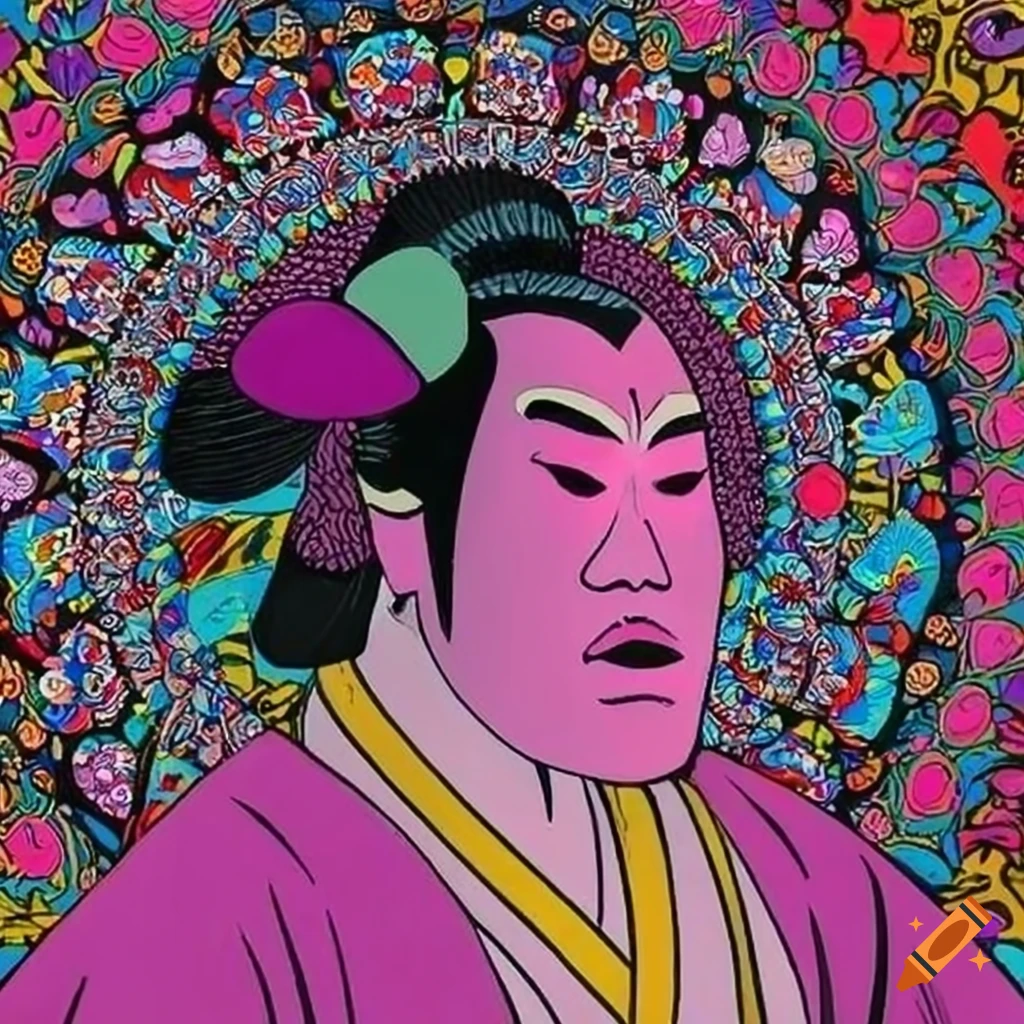 Pop art mashup featuring Yusuke Nakamura and Sharaku in mandala style ...