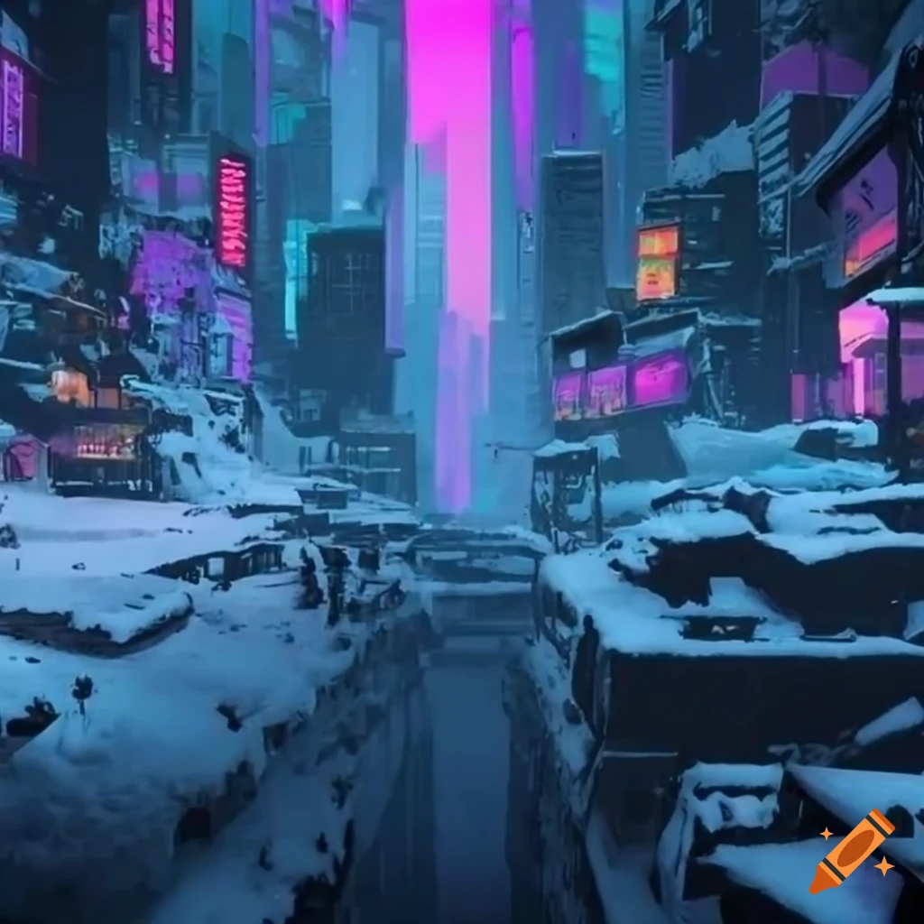 Snow storm in a cyberpunk epic landscape on Craiyon