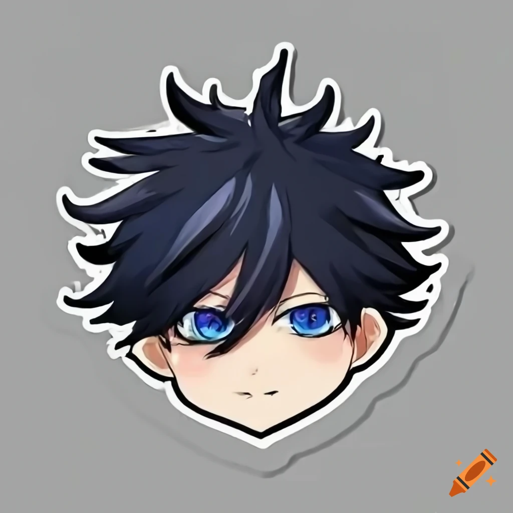 Chibi character Megumi Fushiguro with dark blue eyes and black spiky ...