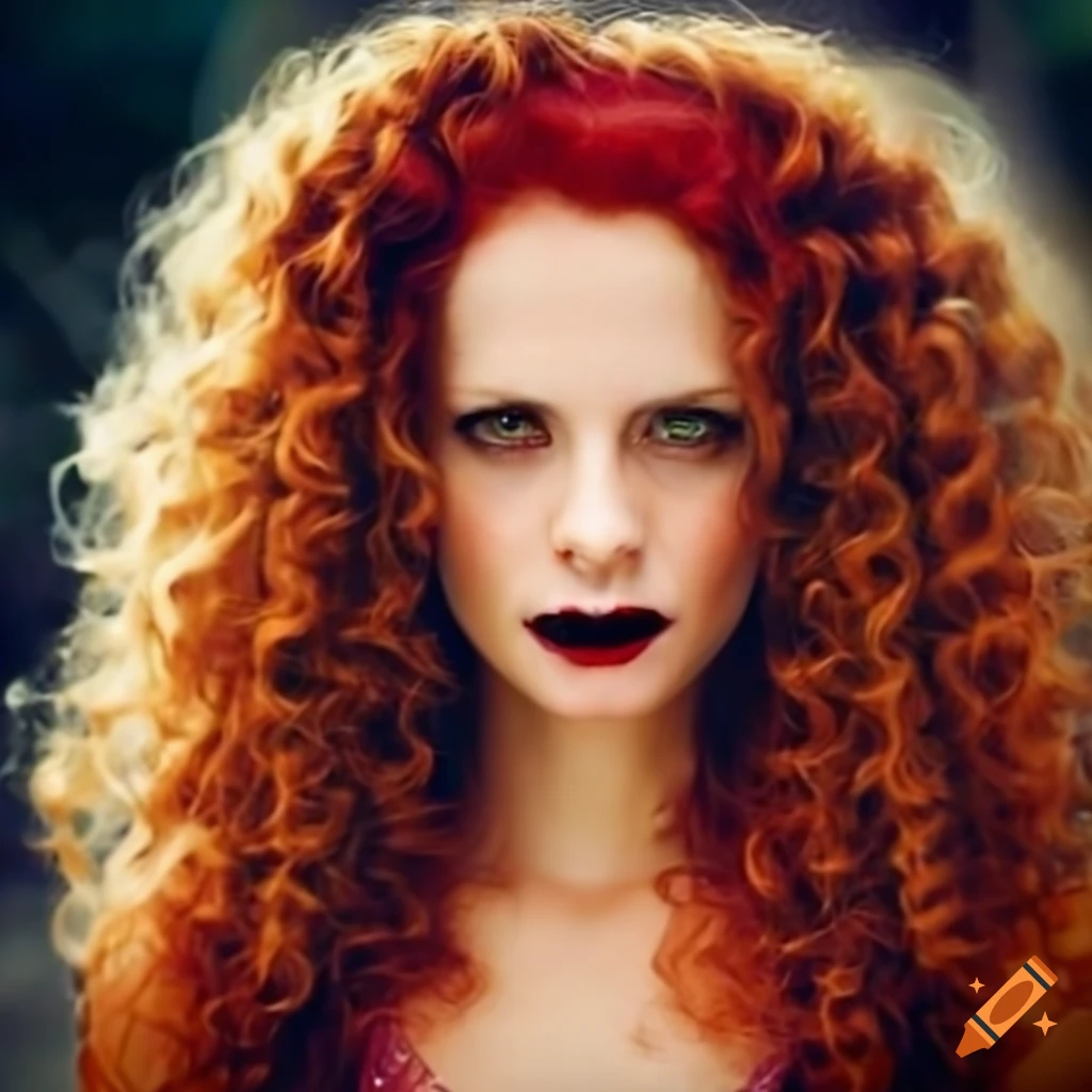 Gorgeous woman turned into a vampire with long curly reddish blonde ...