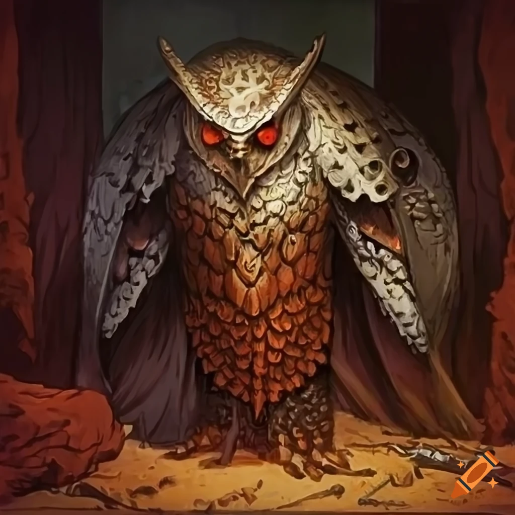 Owl general wearing silver helmet in battle pose with crimson cape on ...