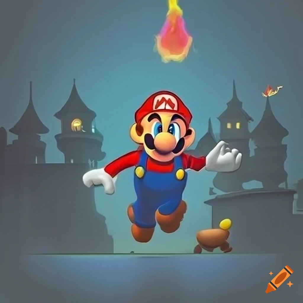 Iconic character mario on a daring quest through a mystical castle on a ...